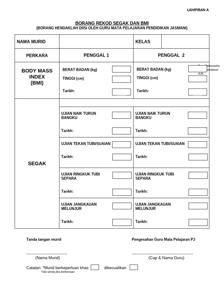 Borang Rekod Segak | PDF