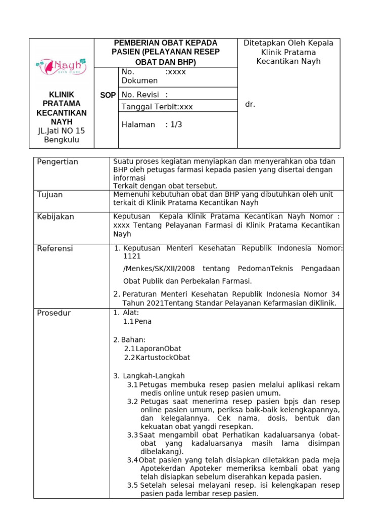 PKP 15 Ep 4 24. SOP Pemberian Obat Kepada Pasien | PDF