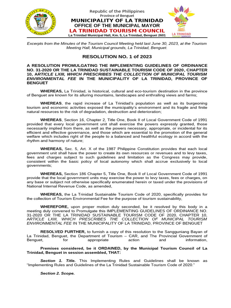 Resolution Tourism Code | PDF