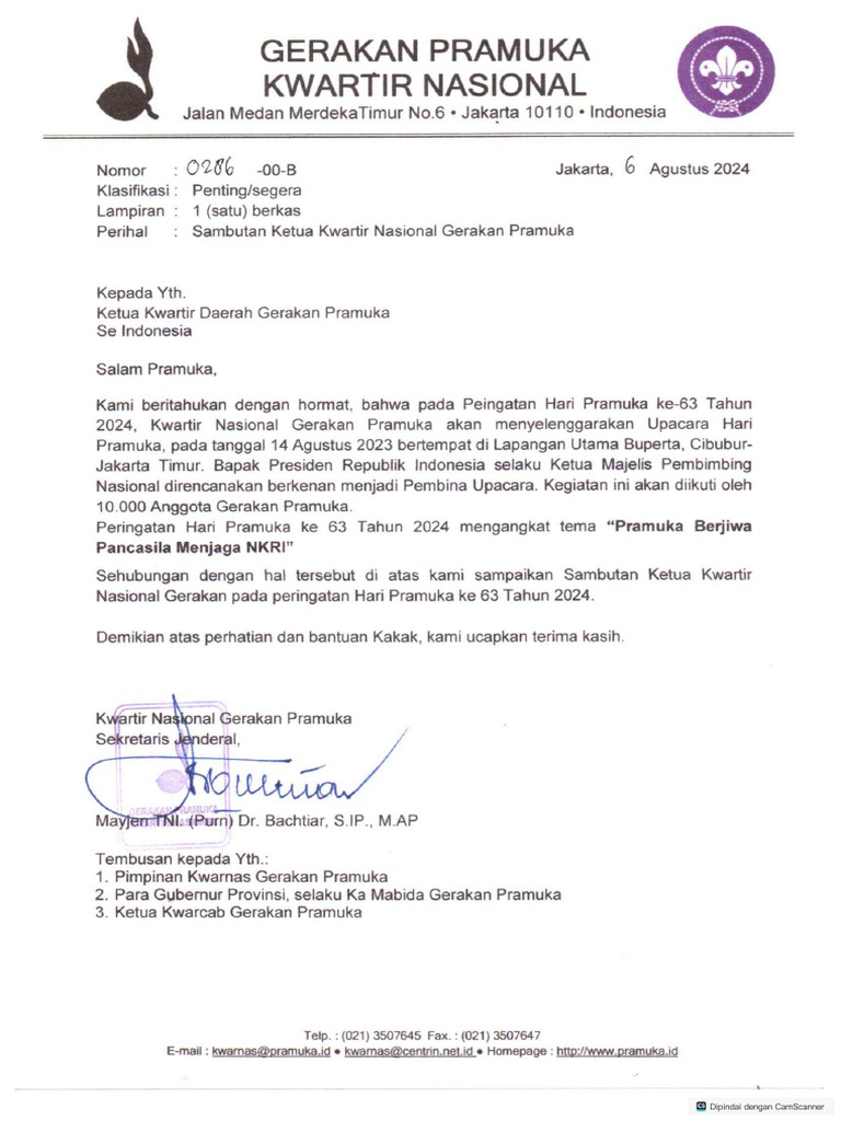 Surat No.0286-00-B - Sambutan Ketua Kwarnas GP | PDF