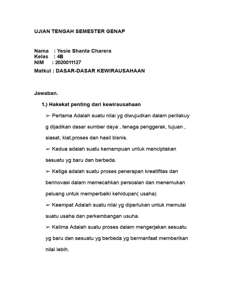 Hukum Kewirausahaan 4b Yesie Shanta Charera 2020011127 | PDF