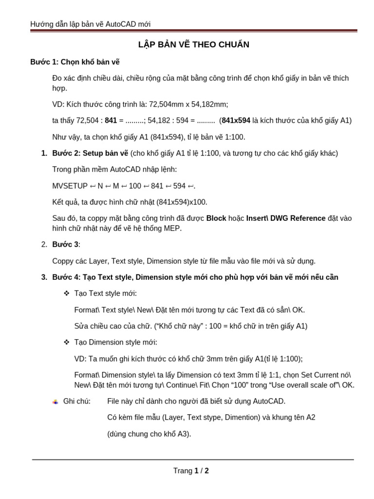 Hd1-Huong Dan Lap Ban Ve Autocad Moi Theo Chuan | PDF