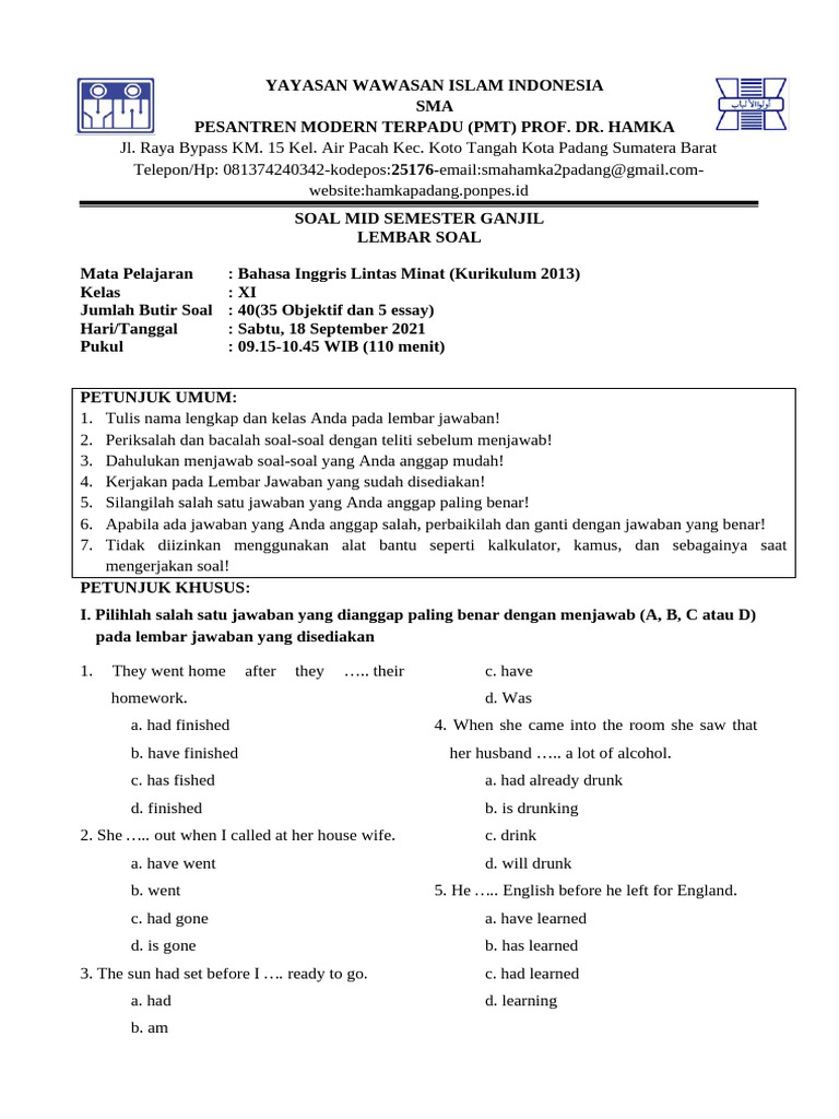 SOAL MID BAHASA iNGGRIS LM KELAS XI | PDF