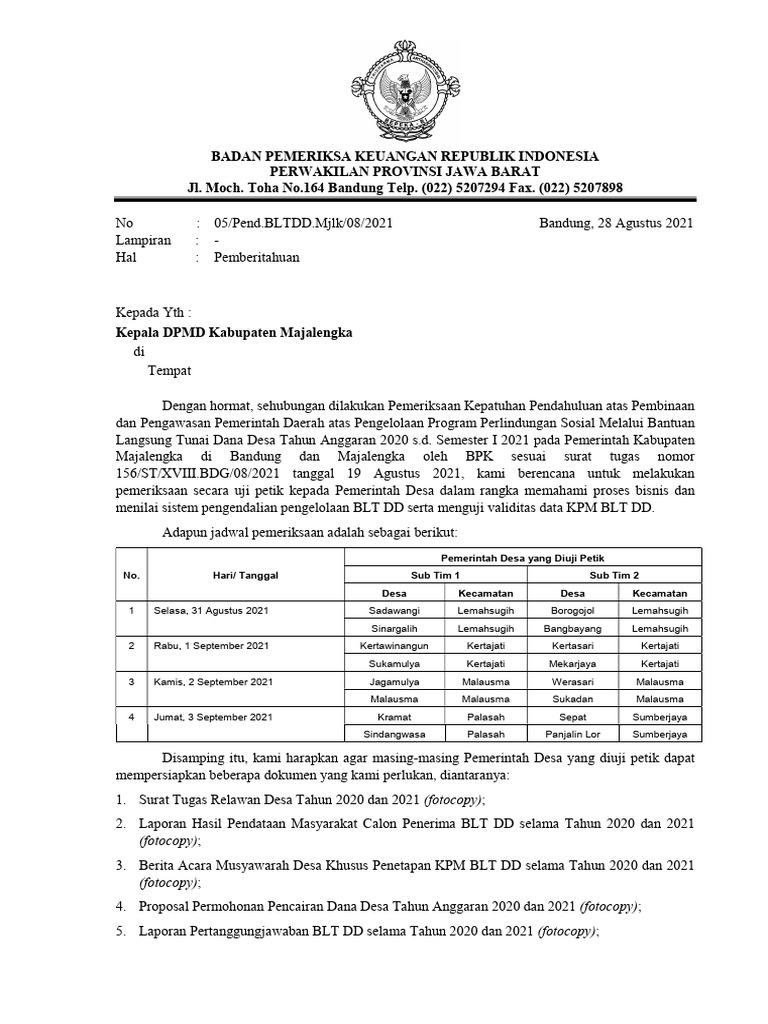 Pemberitahuan Kunjungan Pemdes | PDF