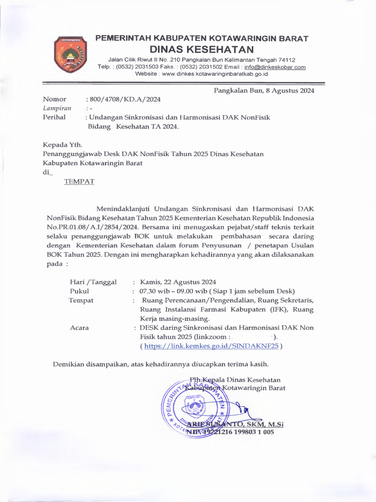 Undangan Sinkronisasi Dan Harmonisasi DAK Non Fisik Untuk Penanggung ...