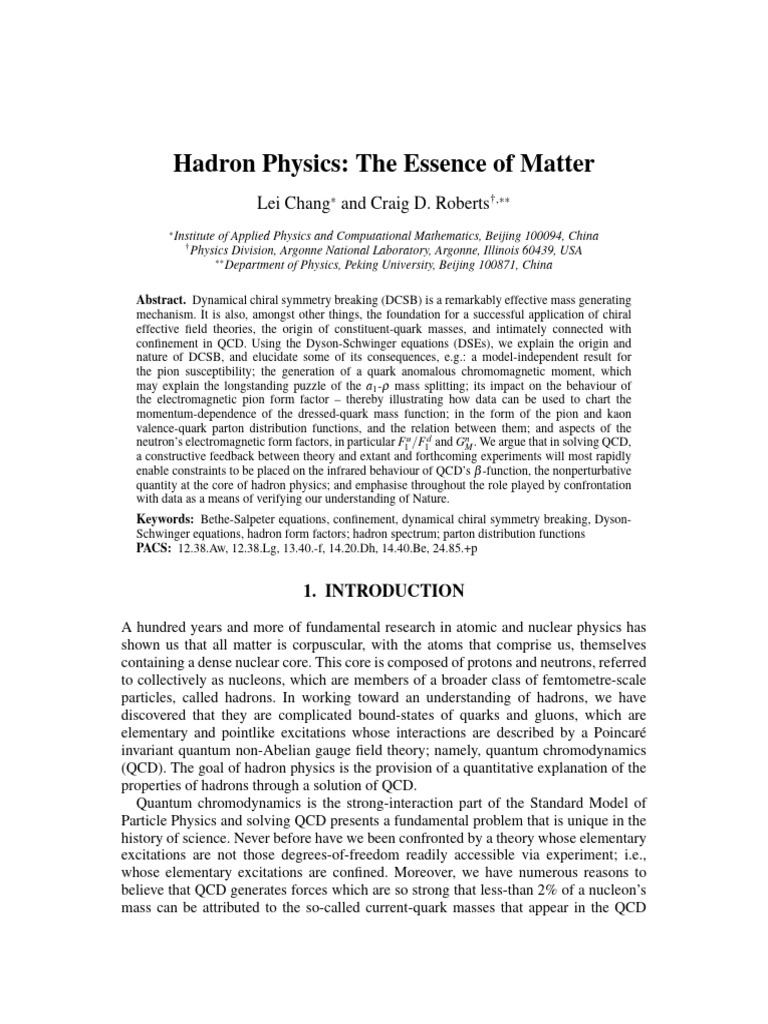 Hadron Physics The Essence of Matter-Lei Chang | PDF