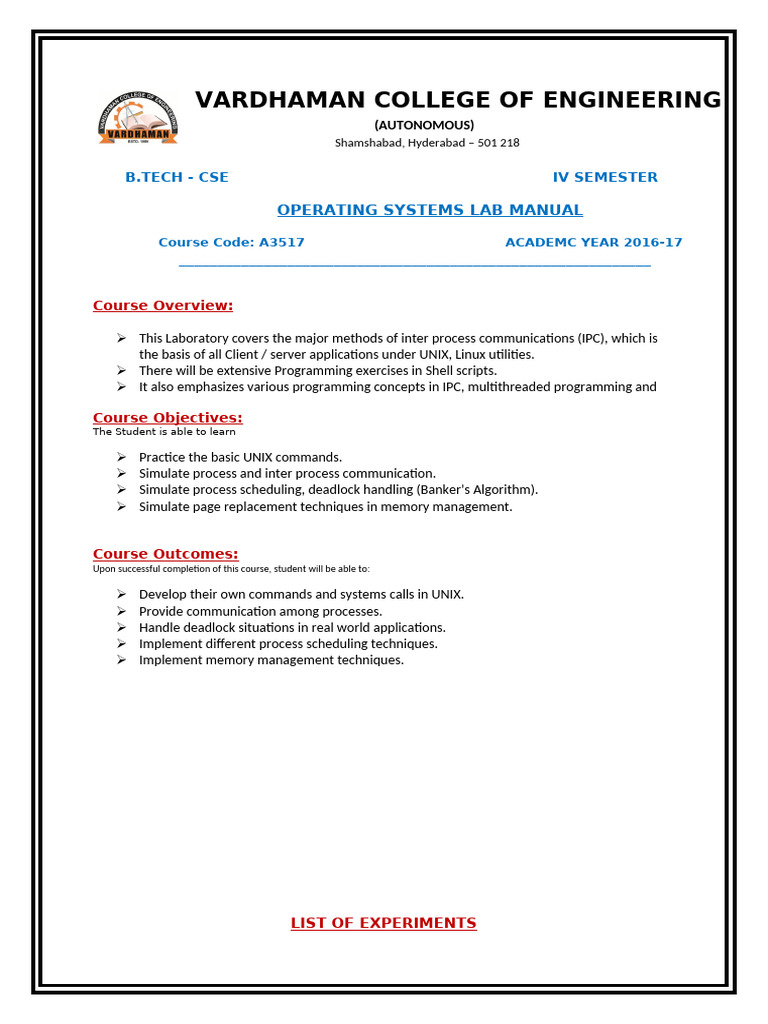Os Lab Manual | PDF