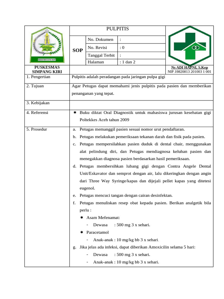 Sop Pulpitis | PDF