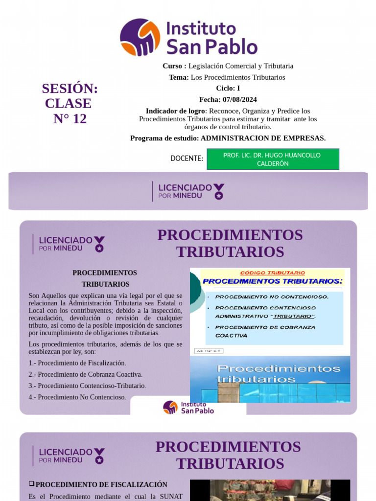 12° Tema - Los Procedimientos Tributarios. | PDF