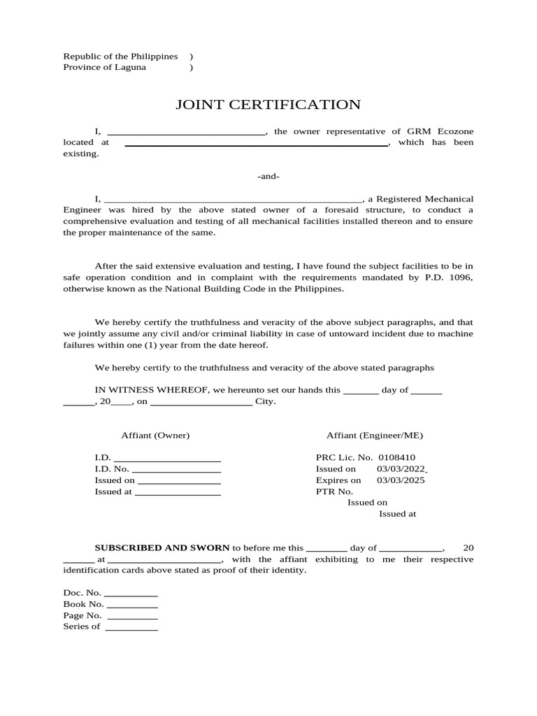 JOINT CERTIFICATION Sample | PDF | Social Science