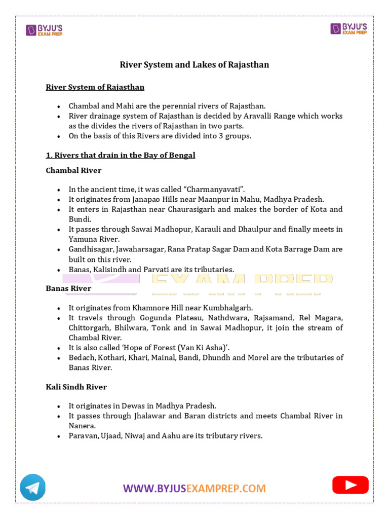 Rajasthan GK Geo (River System) | PDF