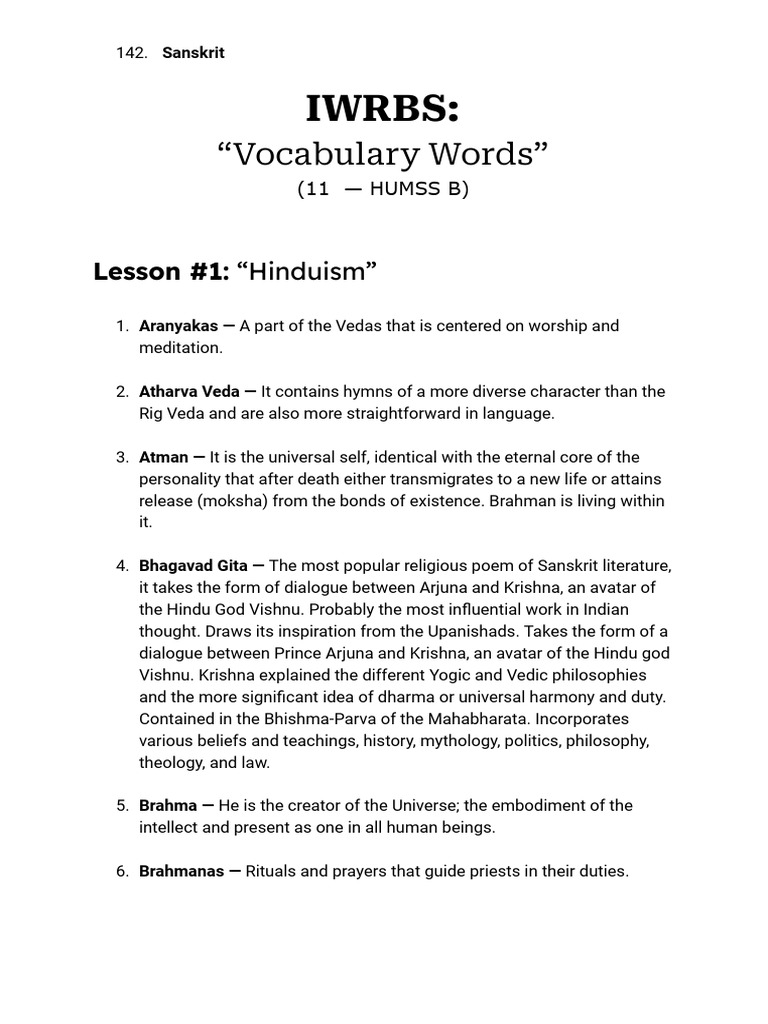 IWRBS - Vocabulary Words (Finals) | PDF