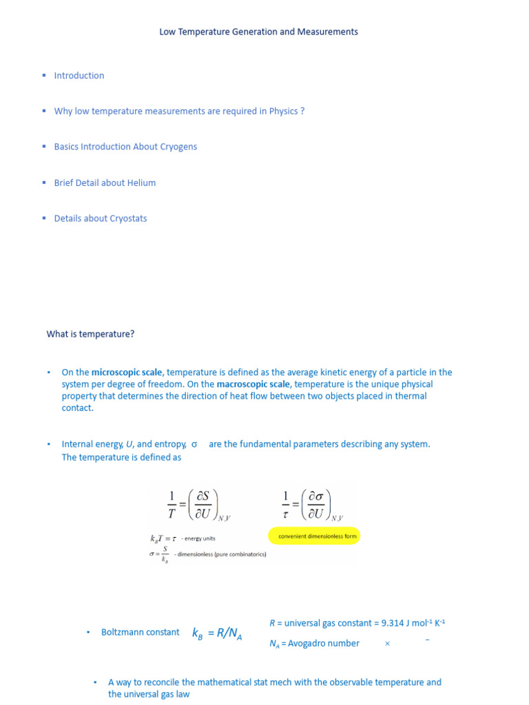 Low Temperature Generation and Measurements: Introduction | PDF