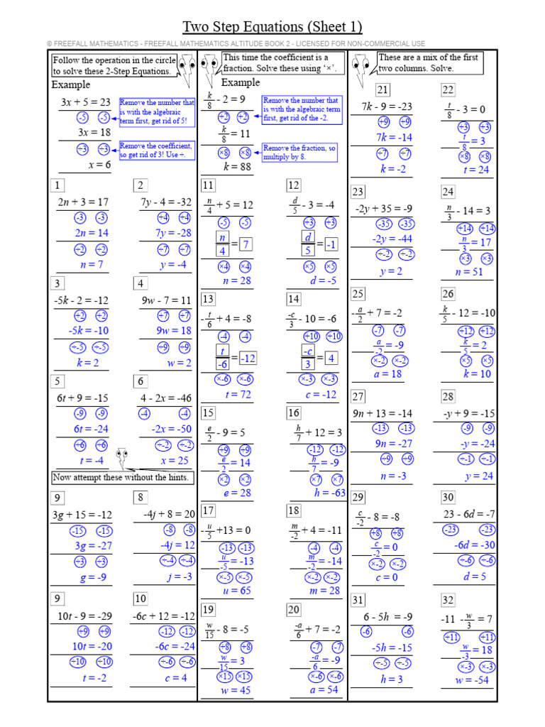Equations Practice Freefall Sheets SOLS | PDF