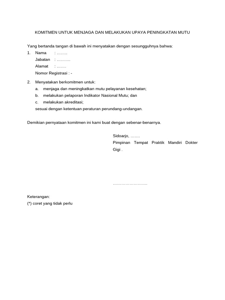 V2 Pernyataan Komitmen Mutu TPMD | PDF