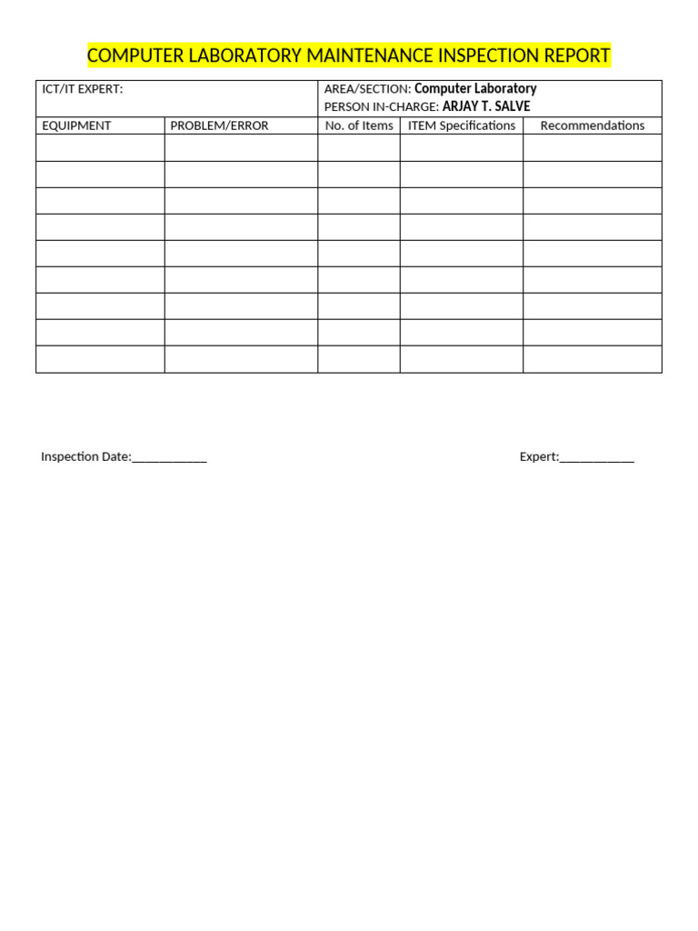 Computer Laboratory Maintenance Inspection Report | PDF