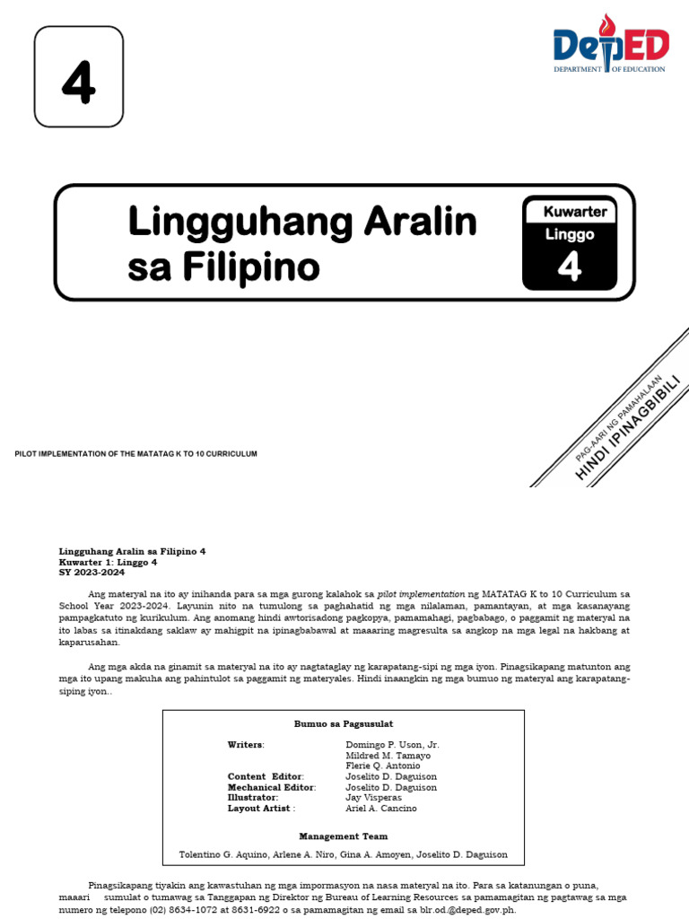 LE-Filipino-4 Q1-Week4 v5 FINAL | PDF