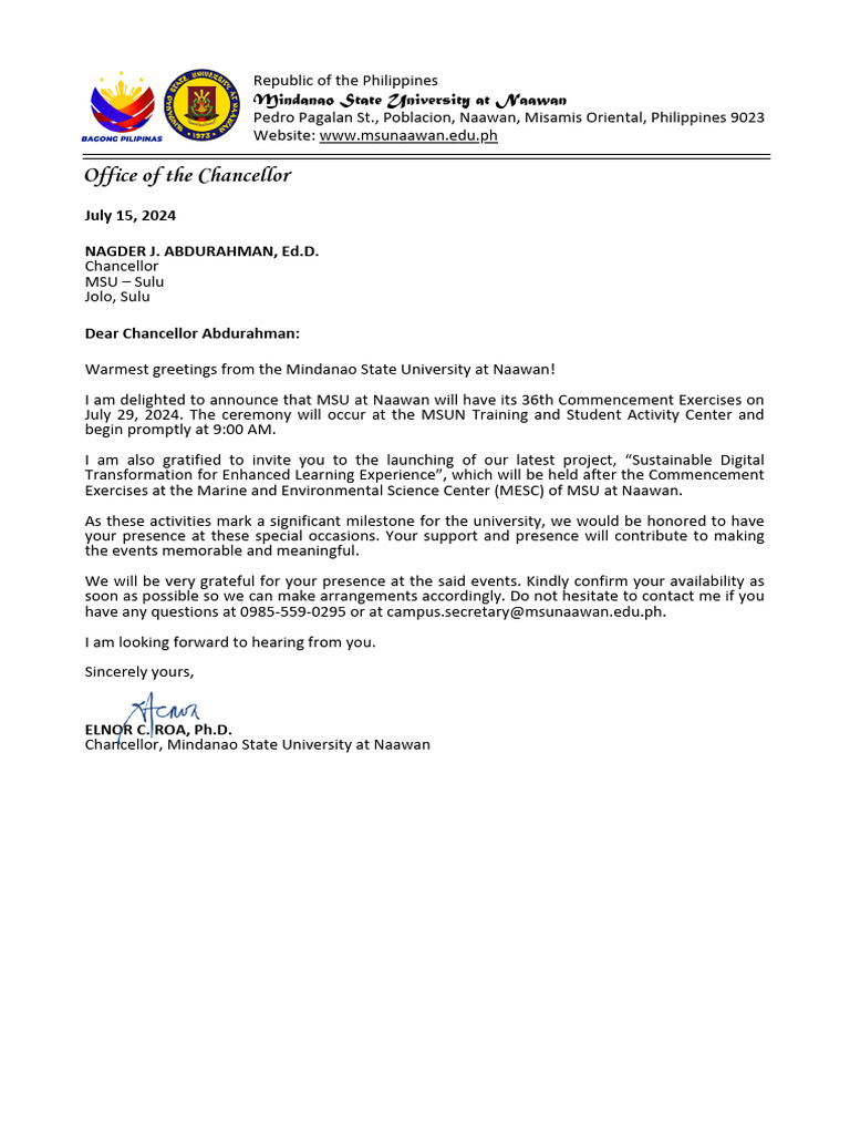 MSU Sulu - 36th Commencement Invitation | PDF