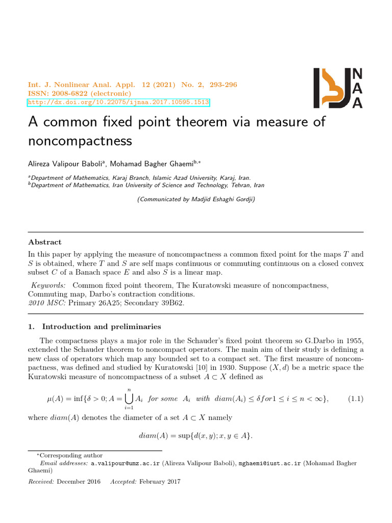 Fixed Point Theorem in Banach Spaces | PDF | Measure (Mathematics) | Compact Space
