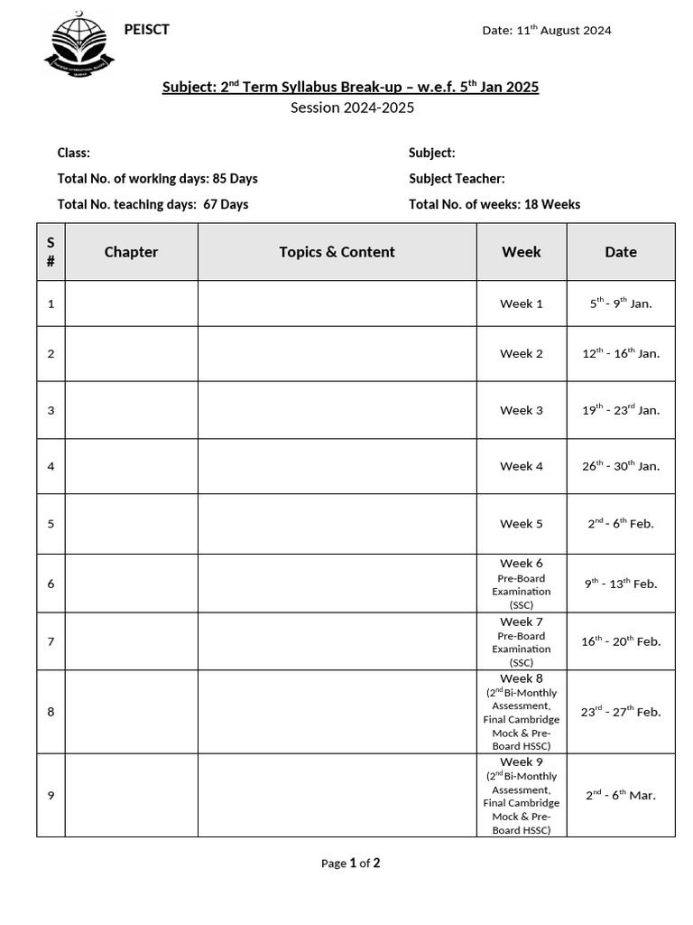 Second Term Syllabus Break Up 2024-25 | PDF