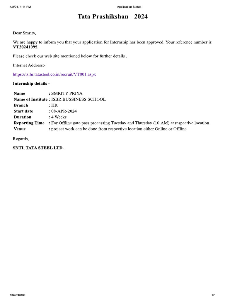 Tata Steel-Offer Letter | PDF