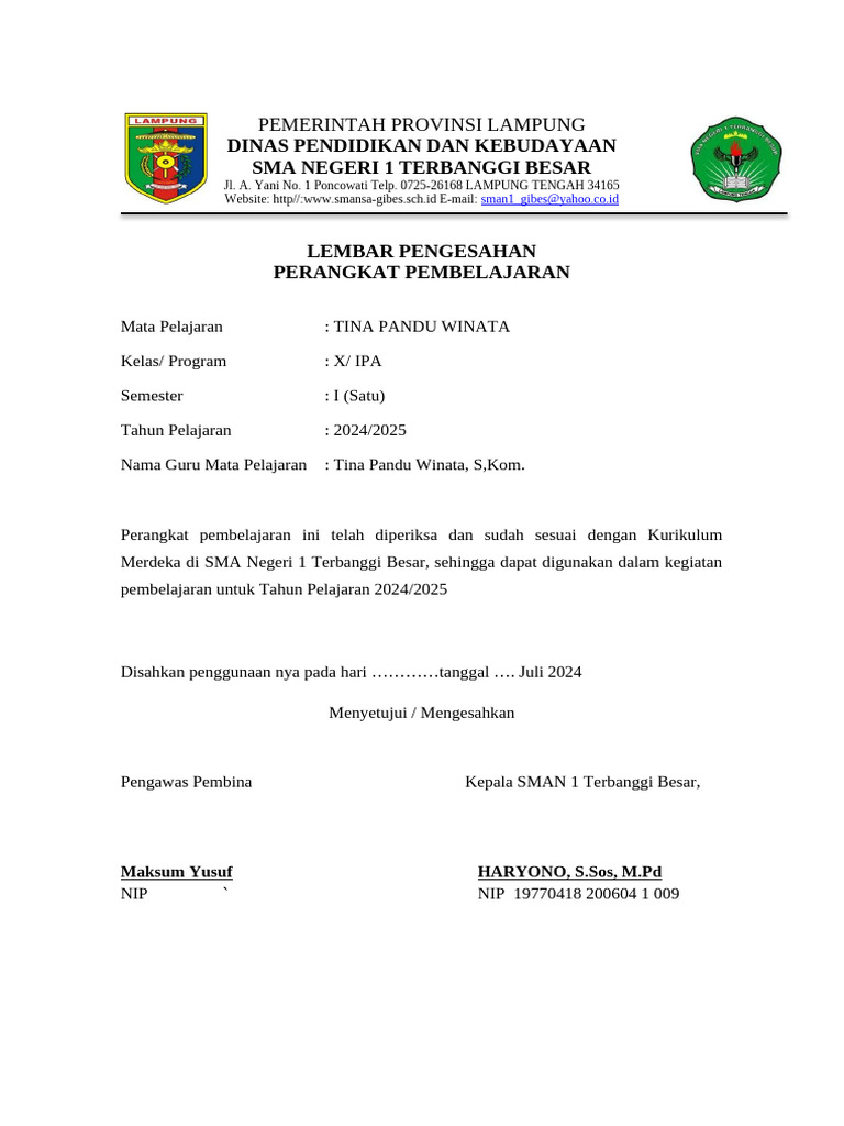 LEMBAR PENGESAHAN MODUL AJAR TINA | PDF