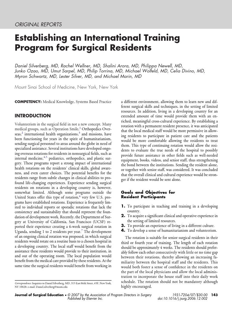 Establishing An International Training P | PDF | Surgery | Hospital