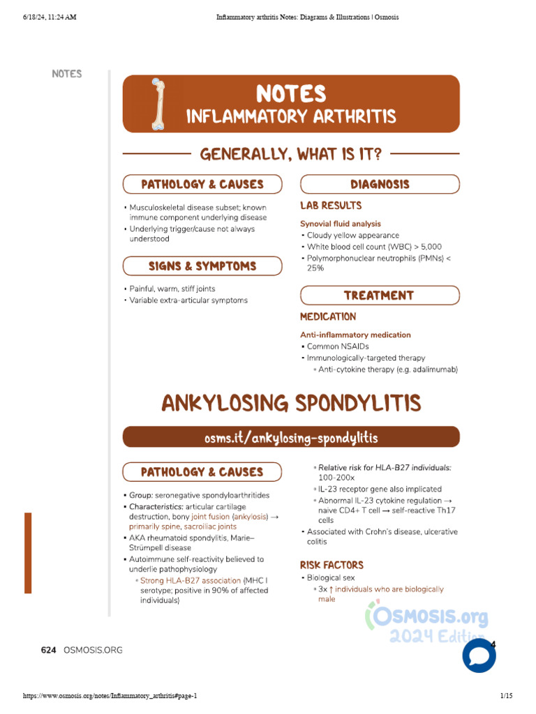 Inflammatory Arthritis Notes - Diagrams & Illustrations - Osmosis | PDF
