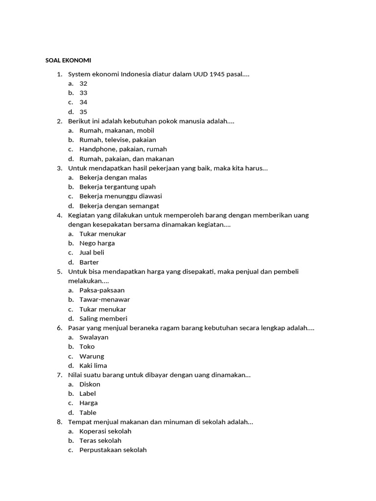Soal Ekonomi PSB | PDF