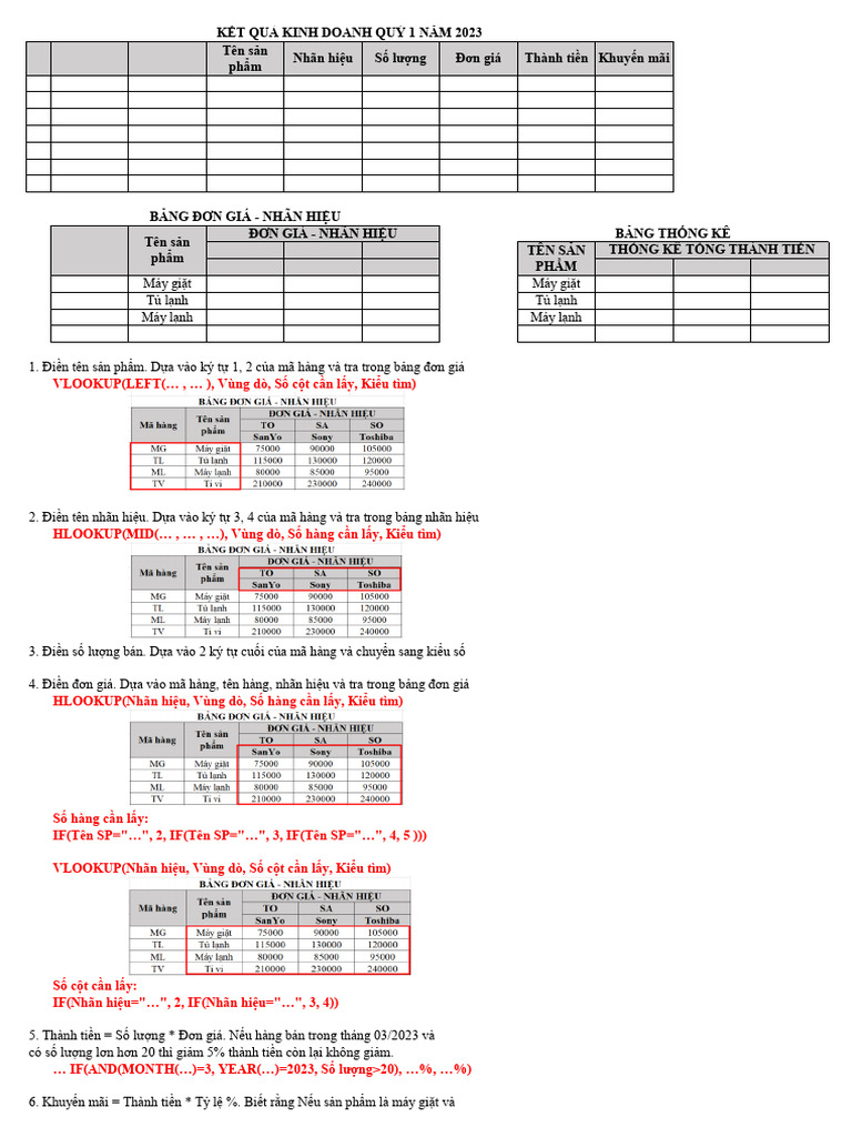 HD Bai Tap Excel | PDF
