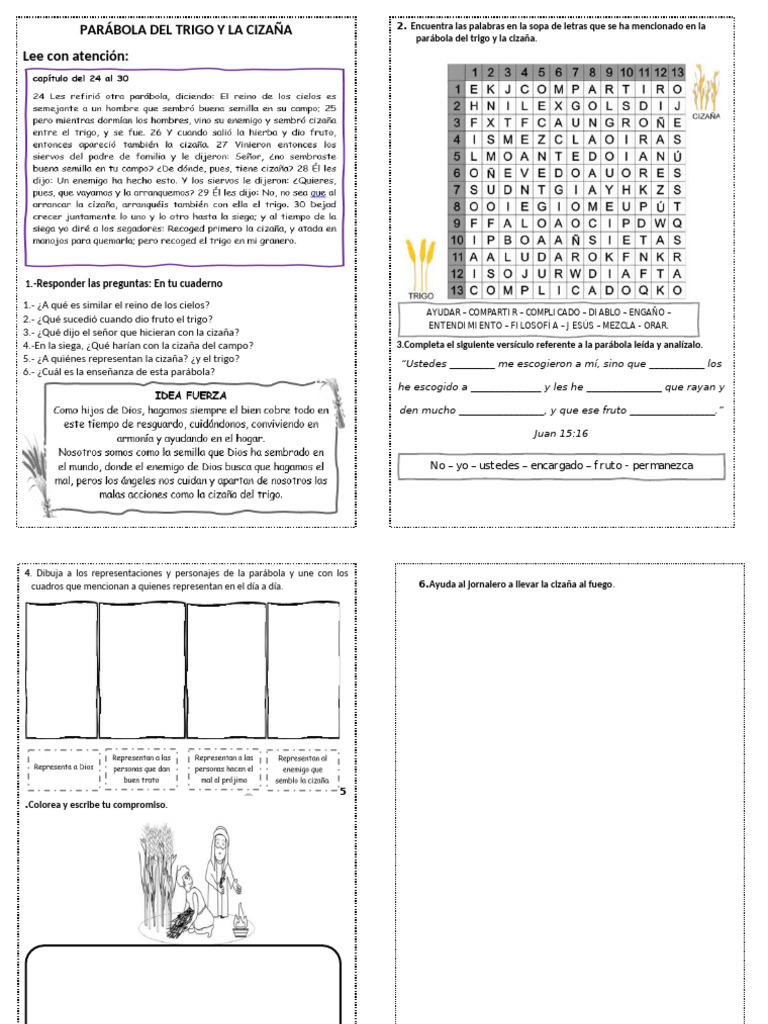 Ficha La Parábola Del Trigo y Cizaña | PDF