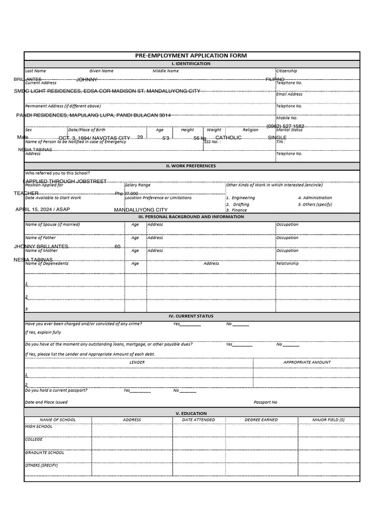 GENERIC REVISED Employment Application Form | PDF