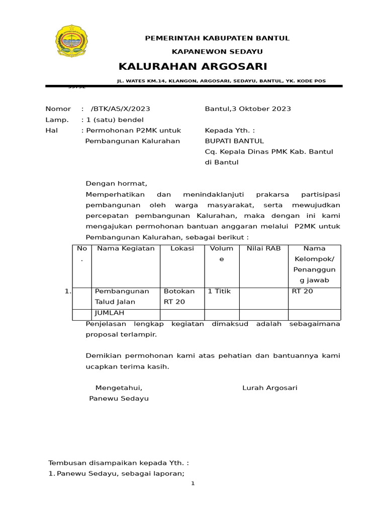 Proposal P2MK BOTOKAN RT 20 | PDF