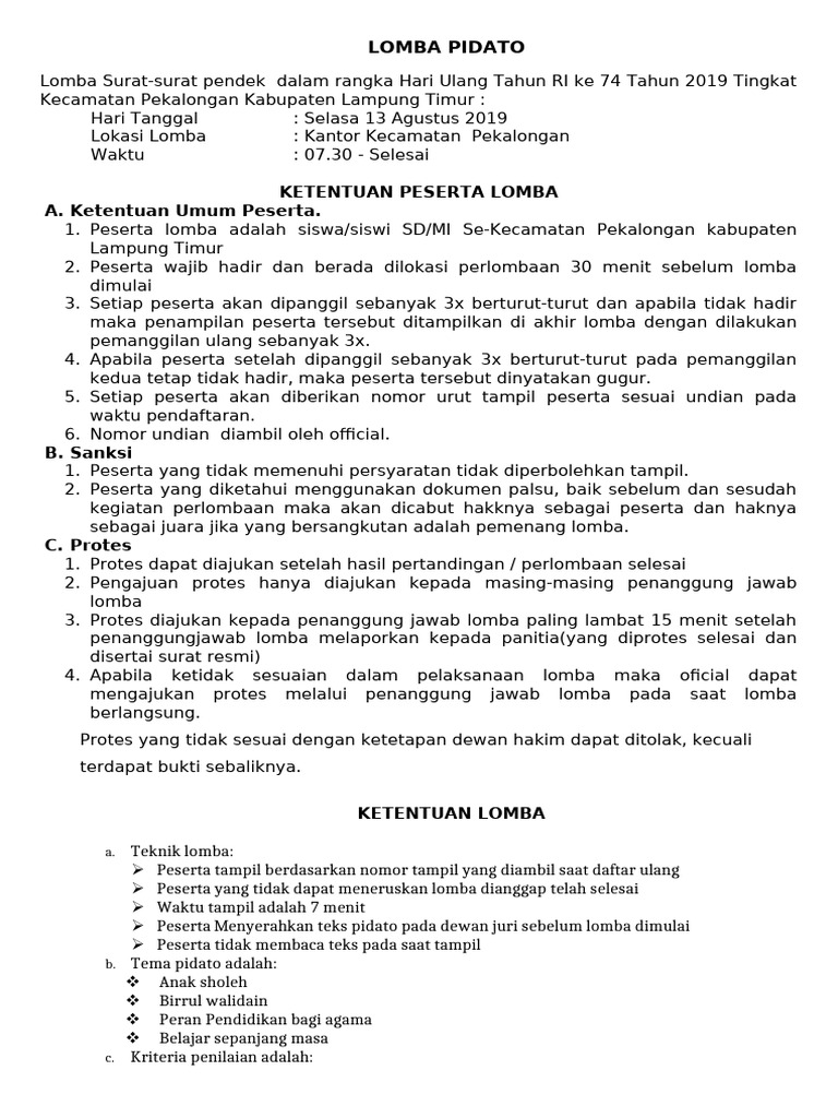 Juknis Lomba Pidato | PDF