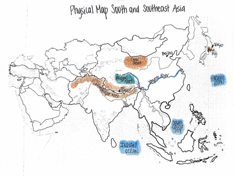 Example Map Physical Map South and Southeast Asia - Labeled | PDF