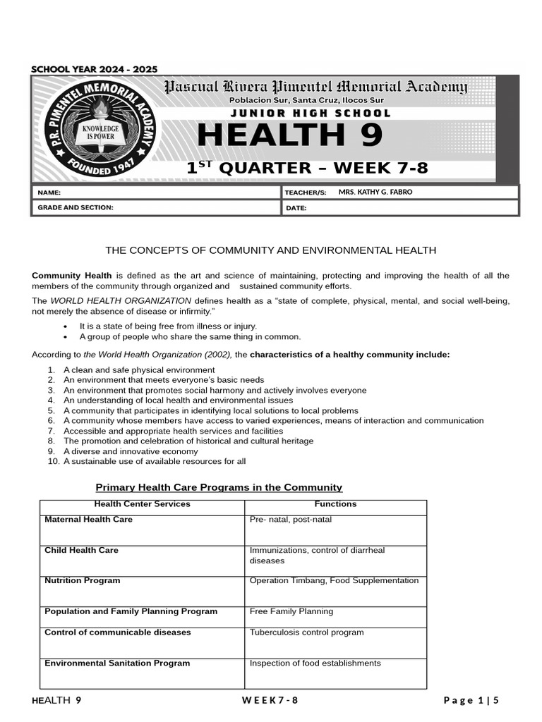 Helth 24 25 Hndouts | PDF