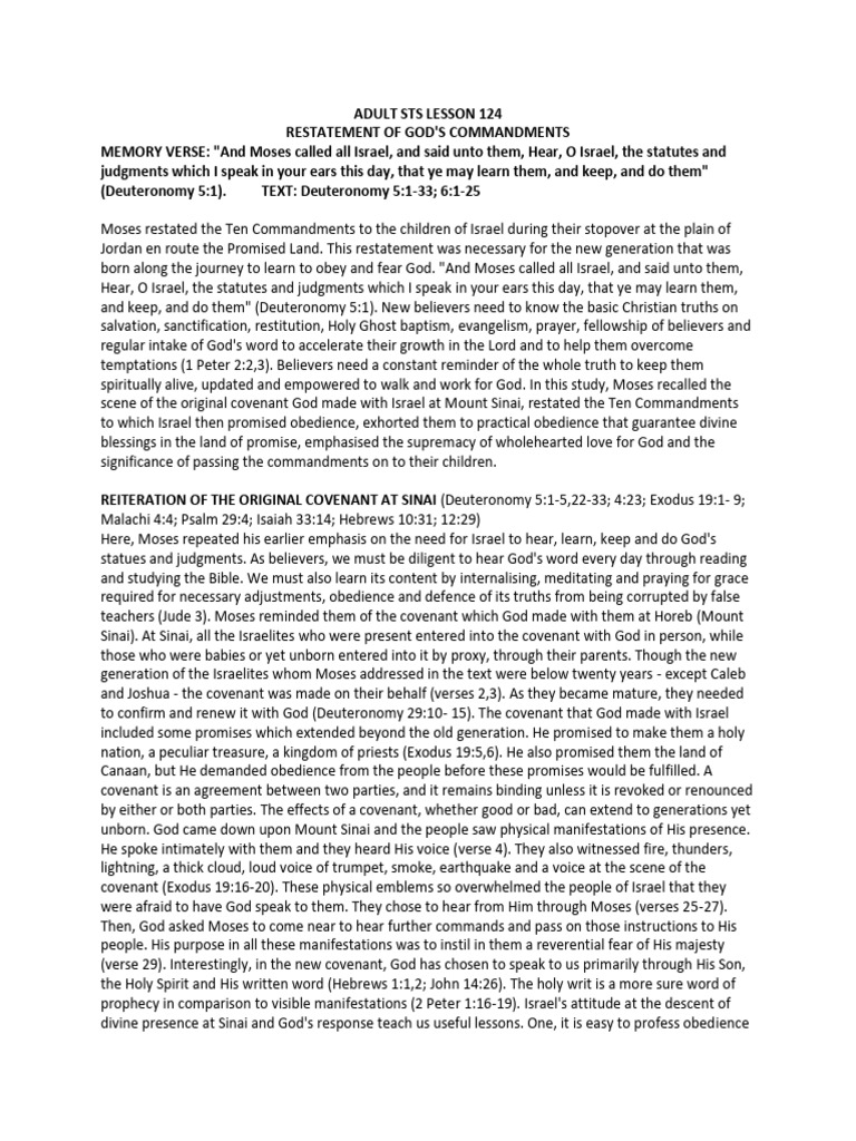 Adult STS Lesson 124 - Restatement of God's Commandments | PDF