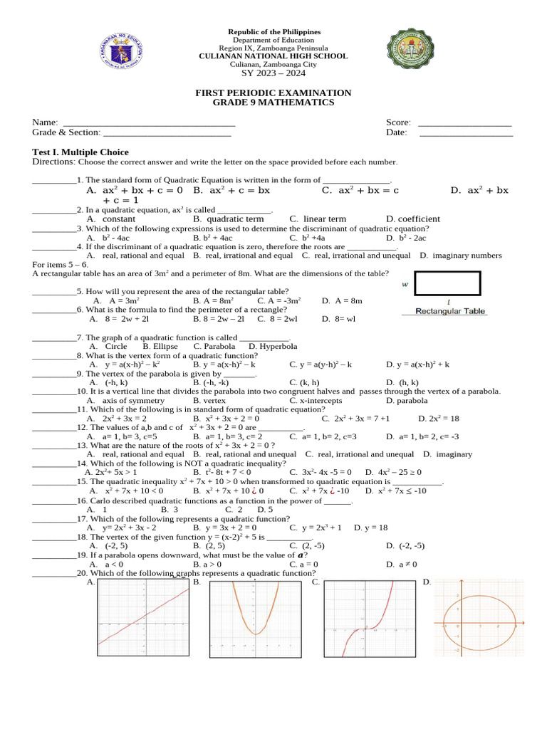 Q1 TQ - Revised | PDF