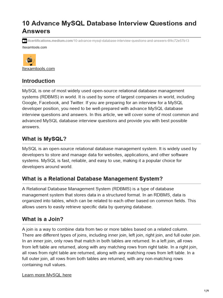 10 Advance MySQL Database Interview Questions and Answers | PDF | Database Index | Databases