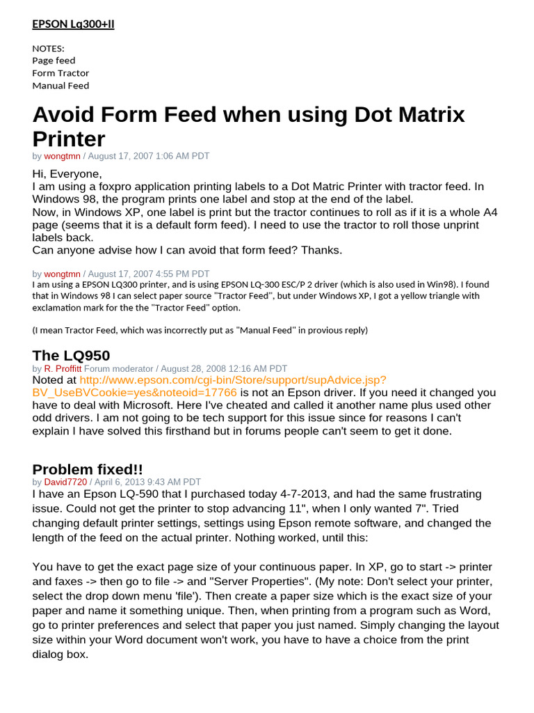 PANDUAN Guide Print FORM Feed - EPSON Lq300 - Lx200 | PDF