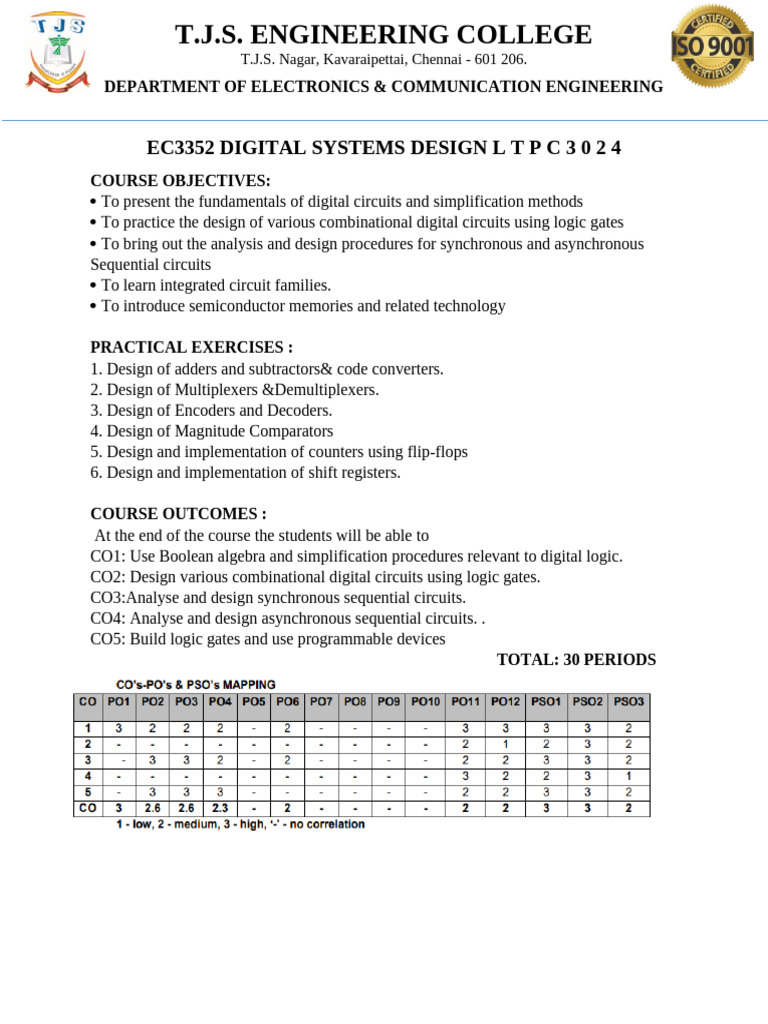 Ec3352 Digital Systems Design | PDF
