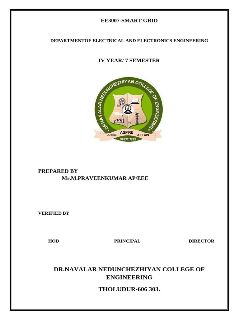 Ee3007-Smart Grid: Departmentof Electrical and Electronics Engineering | PDF