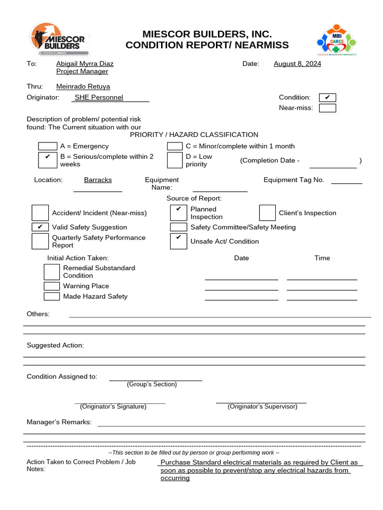 Condition Report Form_102143 | PDF