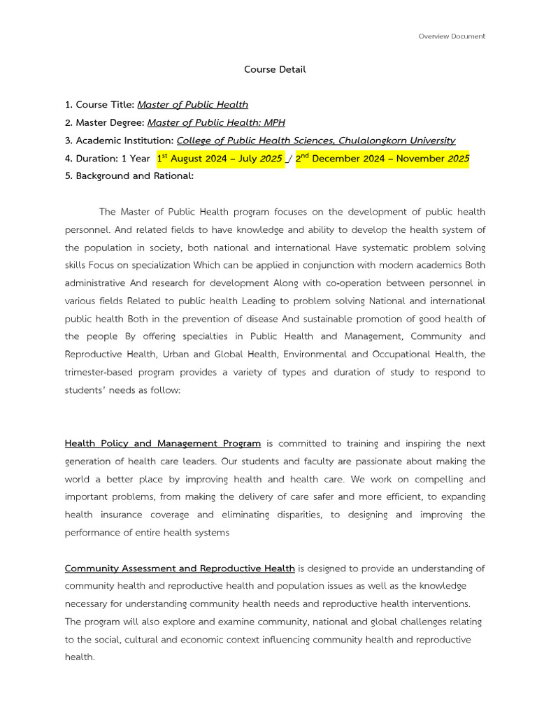 CURRICULUM OUTLINE_MPH_3MB | PDF