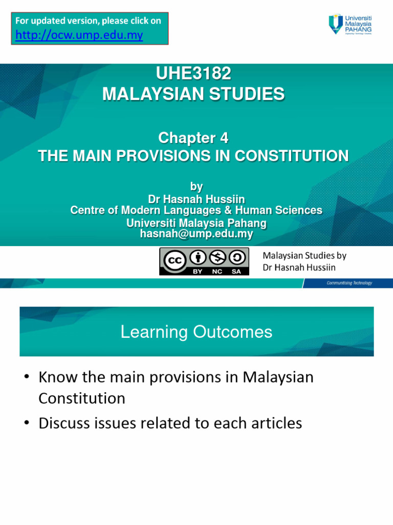 OCW Template - CHAPTER 4 MAIN PROVISIONS IN MALAYSIAN CONSTITUTION | PDF