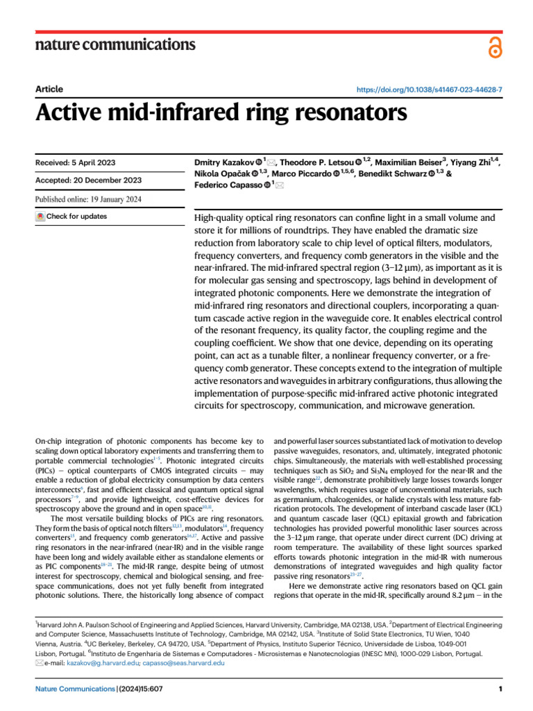 Active Mid-Infrared Ring Resonators | PDF