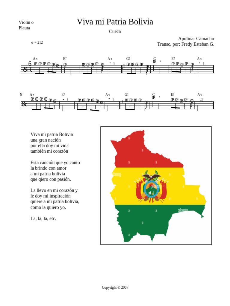 Viva Mi Patria Bolivia Violin Flta - Partitura Completa | PDF