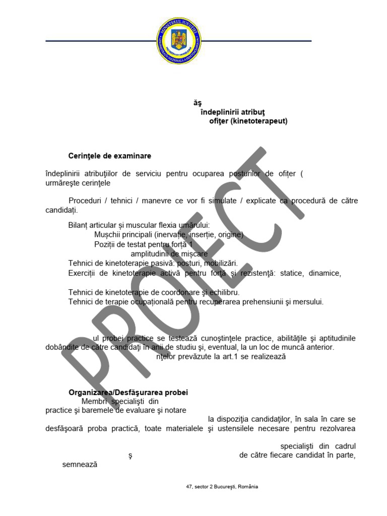 Anexa 9 Metodologia Ofiţer Kinetoterapeut | PDF