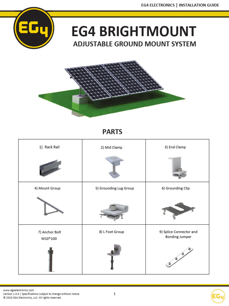 EG4 Adjustable Brightmount Installation Guide 1.0.0 | PDF | Screw | Technology & Engineering