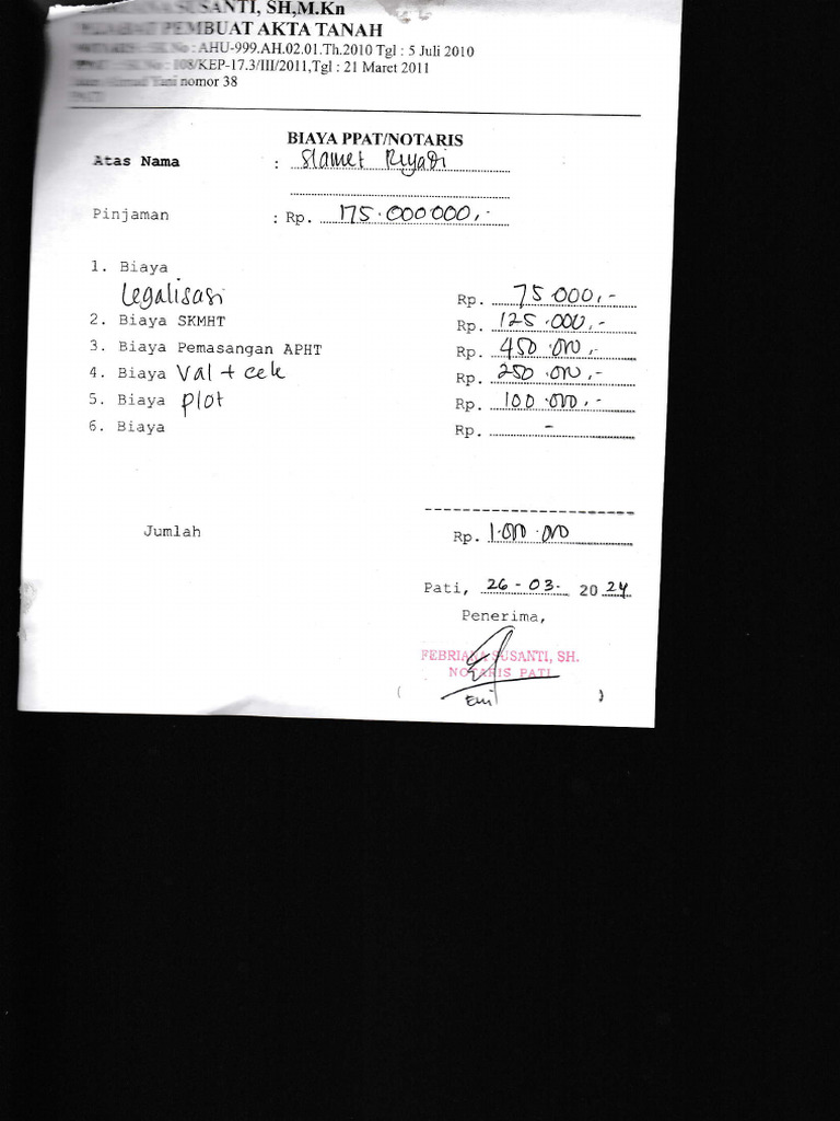 Biaya Notaris & Cover Note | PDF
